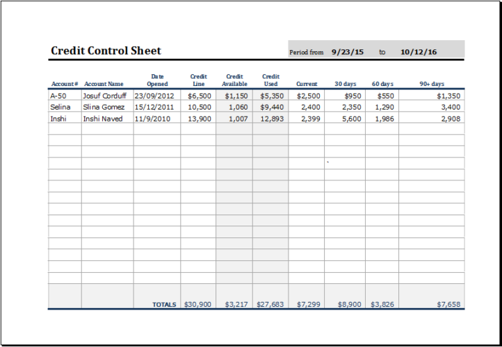 √ Free Credit Control List Template (Excel)