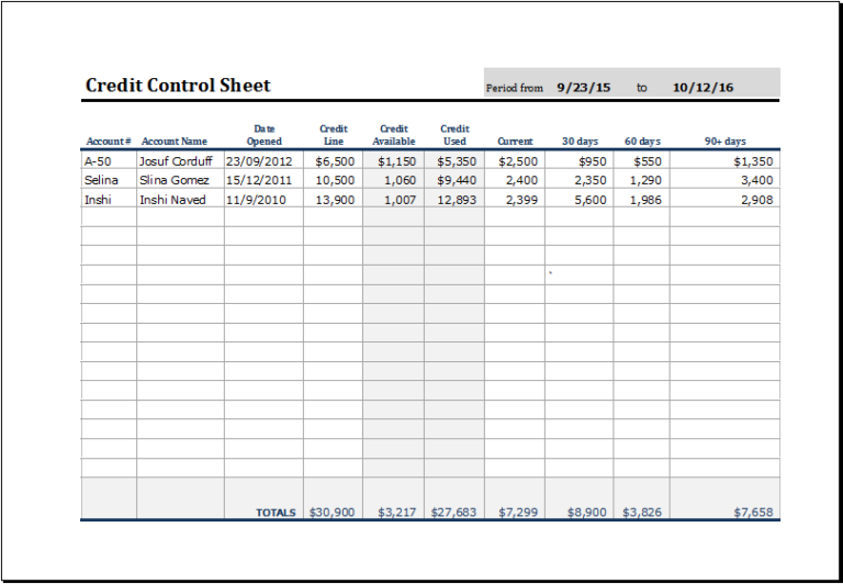 √ Free Credit Control List Template (Excel)