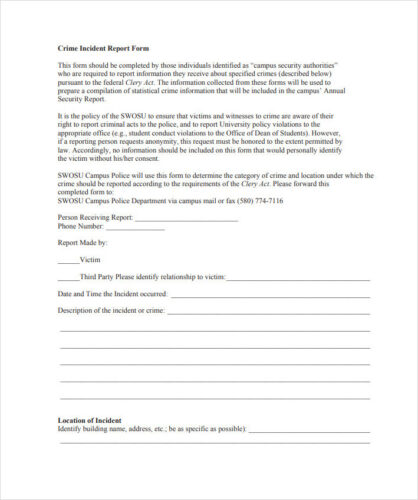 √ Free Printable Crime Report Template