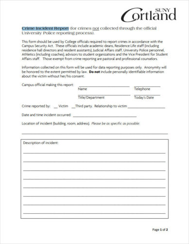 Crime Incident Report Template | Templateral
