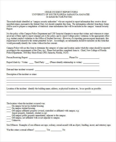 √ Free Printable Crime Report Template