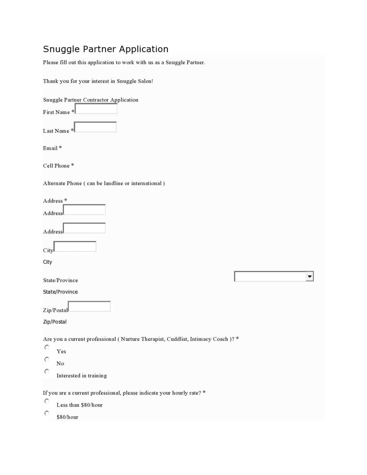 √ Cuddle Buddy Application Form