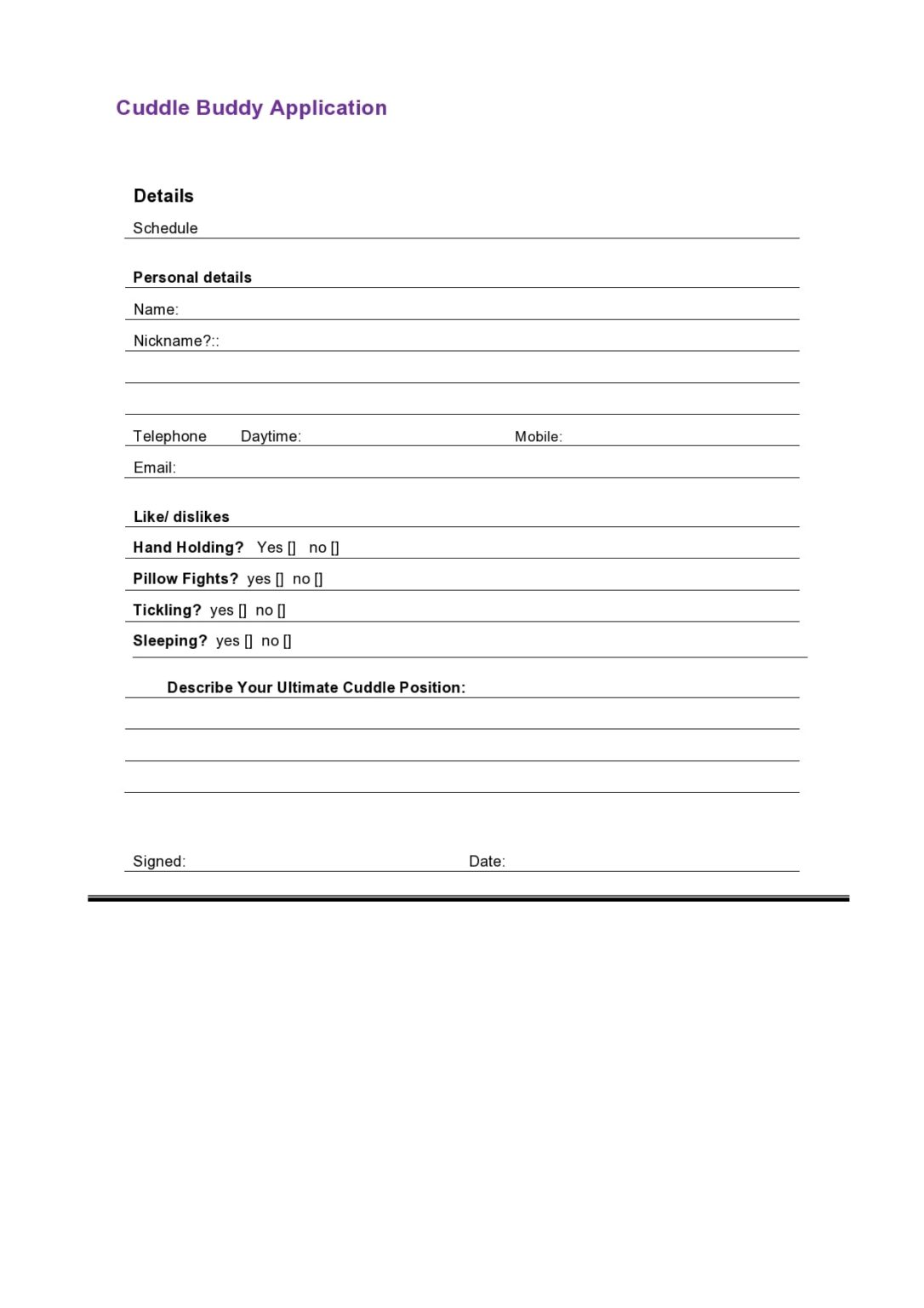 √ Cuddle Buddy Application Form