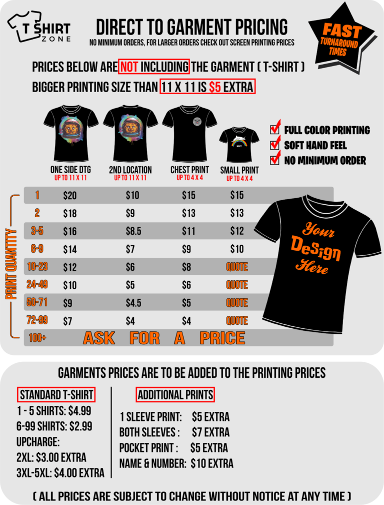 √ Custom T-Shirt Price List Template