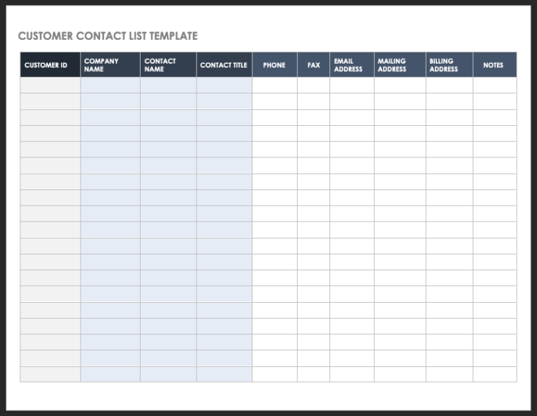 √ Printable Customer Contact List Template (Excel)