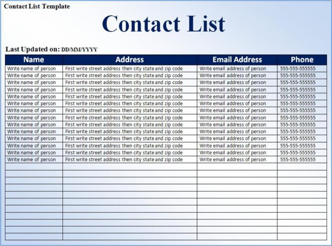 √ Printable Customer Contact List Template (Excel)