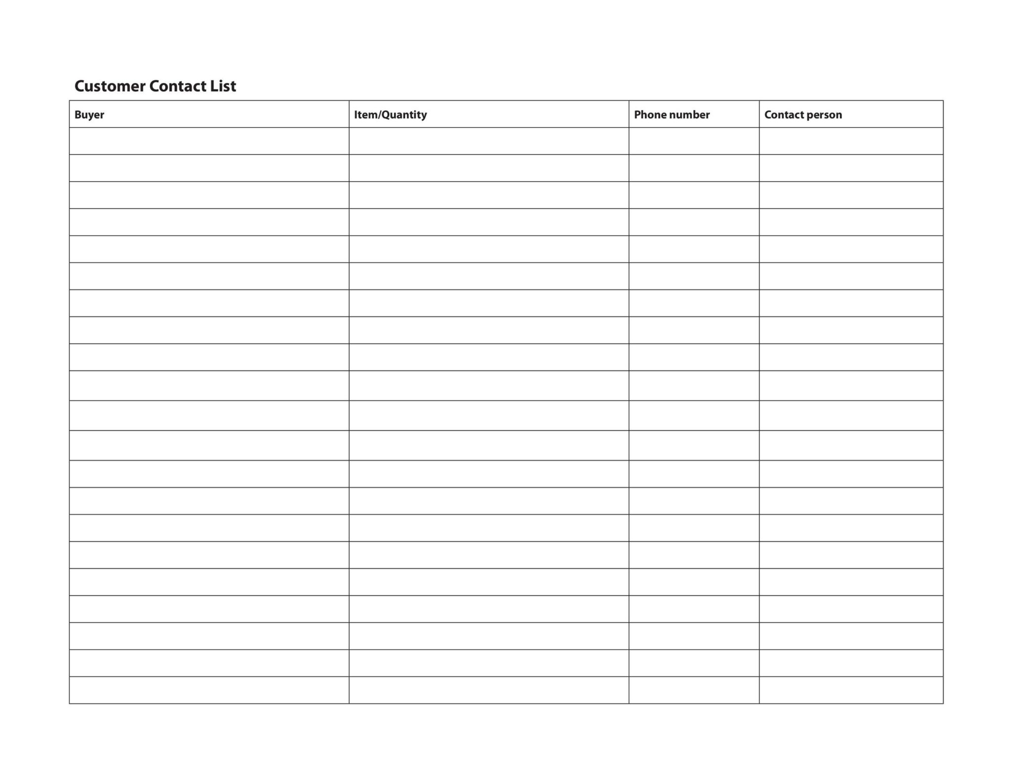 √ Printable Customer Contact List Template (Excel)