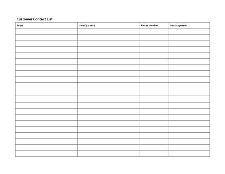 √ Printable Customer Contact List Template (Excel)