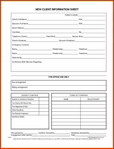√ Printable Customer Information Sheet Template