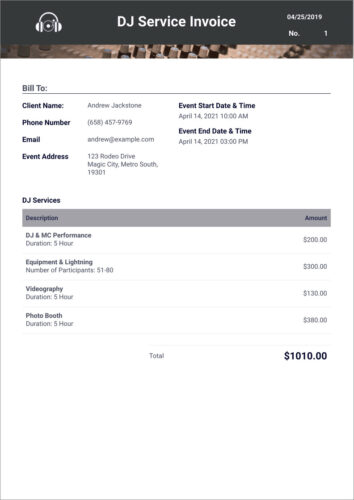 √ Free Printable DJ Invoice Template