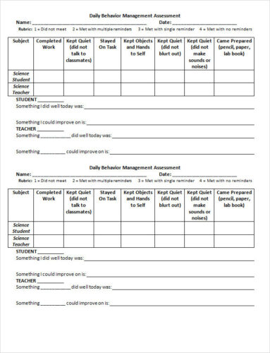 √ Printable Behavior Reflection Sheet Template