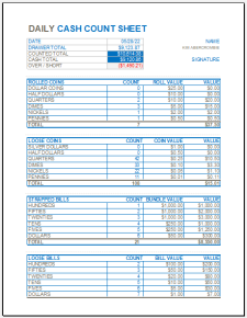 √ Daily Cash Count Sheet Template (Excel)