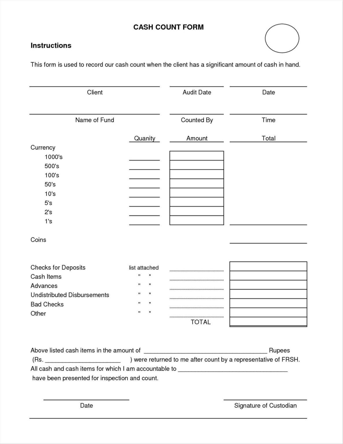 √ Daily Cash Count Sheet Template (Excel)