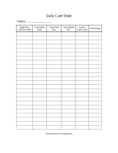 √ Free Daily Cash Sheet Template (Excel)