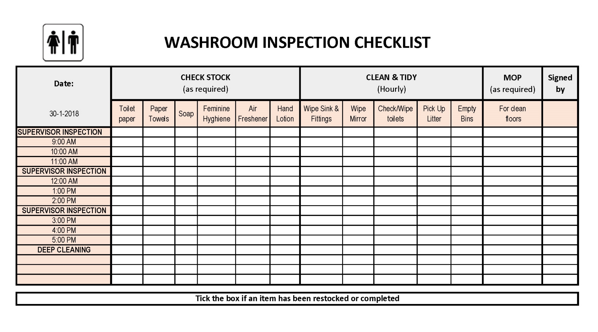 √ Daily Cleaning Inspection Sheet Template (Excel)