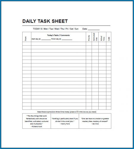 √ Free Printable Daily Task List Template
