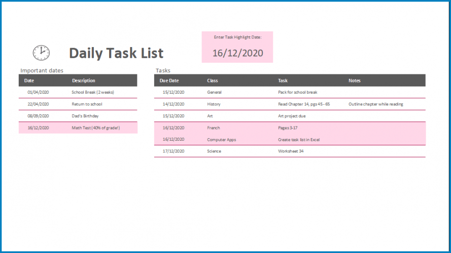 √ Daily Task List Template Excel | Templateral