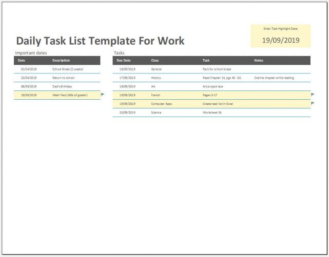 √ Free Daily Task List Template For Work