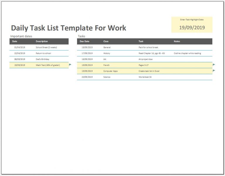 √ Free Daily Task List Template For Work