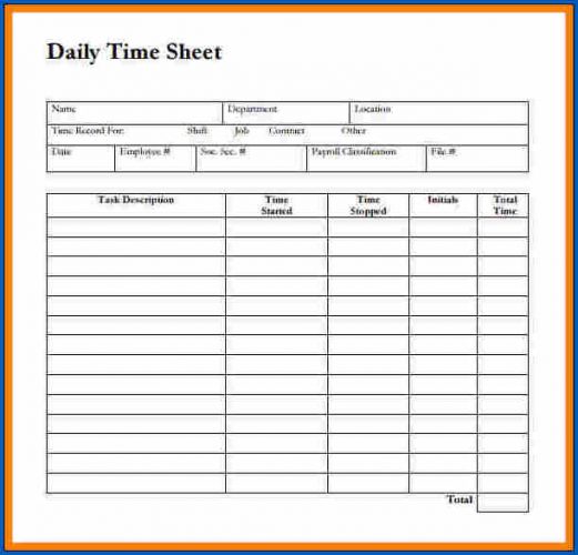 √ Free Printable Daily Time Sheet PDF