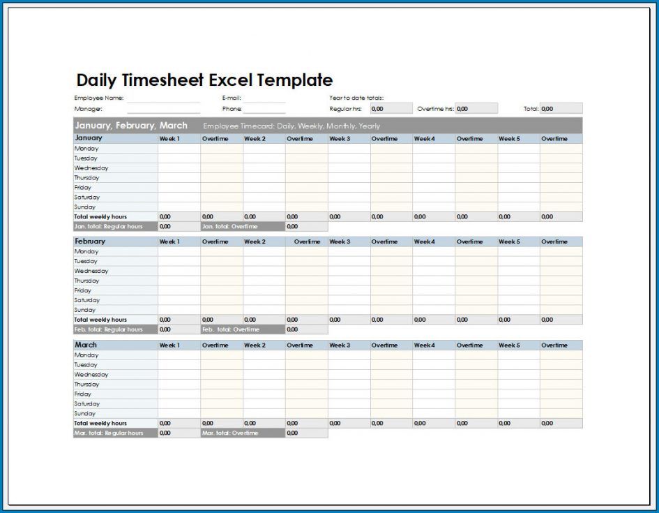  Free Printable Daily Timesheet Excel Template