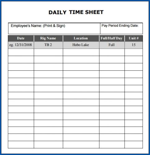 √ Free 4+ Samples of Daily Timesheet Template Excel