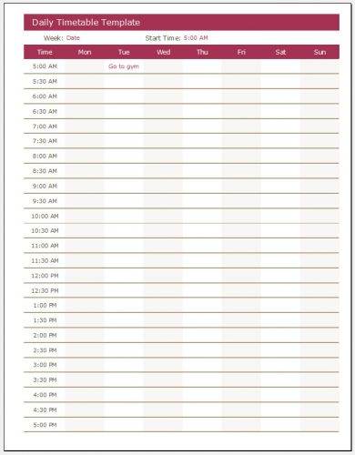 √ Free Printable Daily Timetable Template