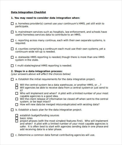 √ Free Printable Integration Checklist Template