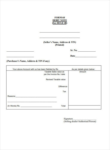 √ Free Printable Debit Note Template