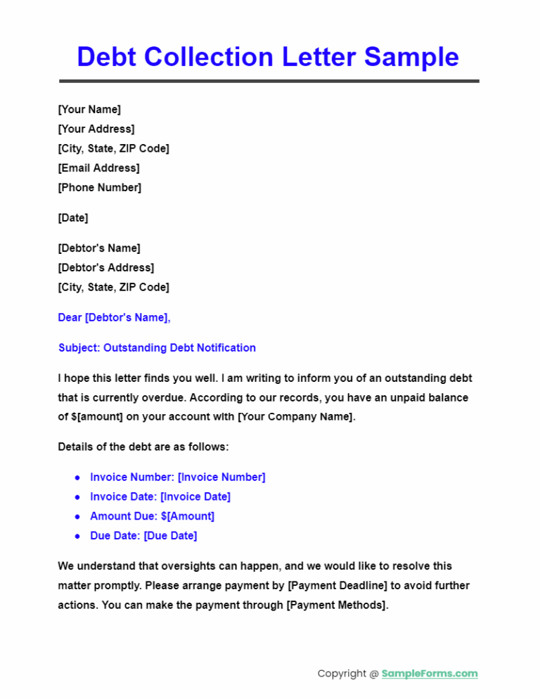√ Debt Collection Letter Template (Word)