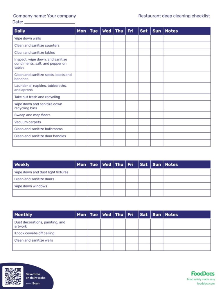 √ Deep Cleaning Schedule Template