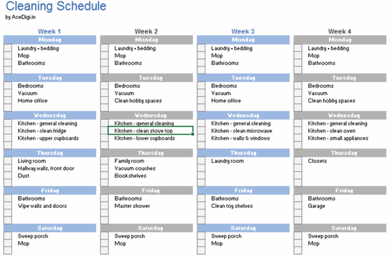 Deep Cleaning Schedule Template | Templateral