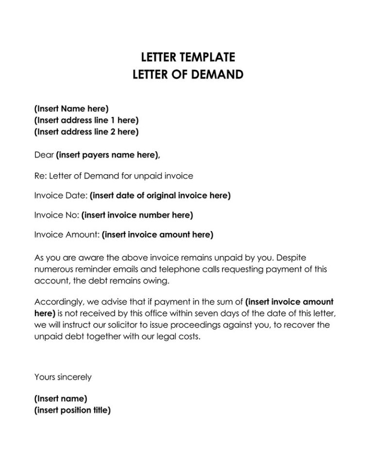 √ Demand for Payment Letter Template