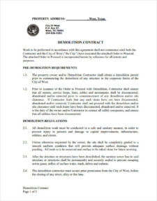 √ Printable Demolition Contract Template