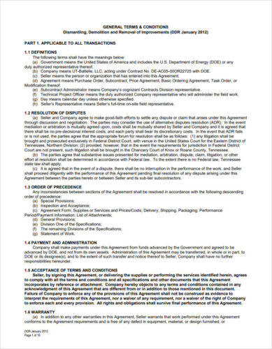 √ Printable Demolition Contract Template