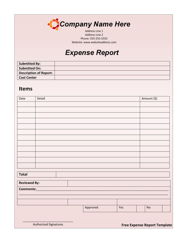 √ Departmental Expense Report Template