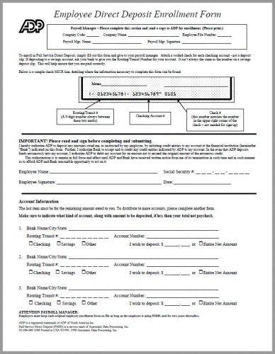 √ Free Printable Direct Deposit Enrollment Form