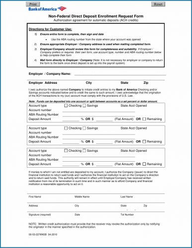 √ Free Printable Direct Deposit Enrollment Form
