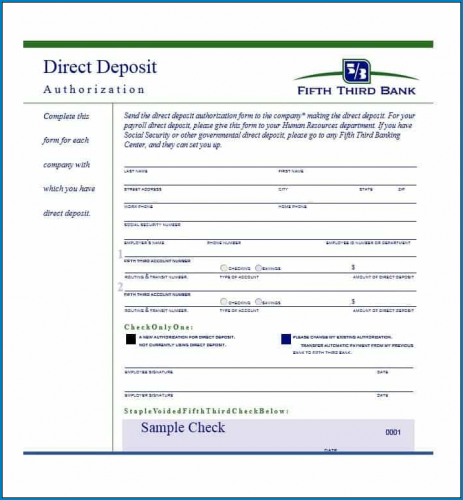 √ Free Printable Direct Deposit Form