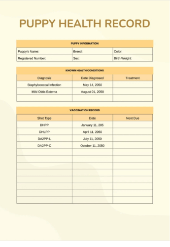 √ Dog Vaccination Record Template