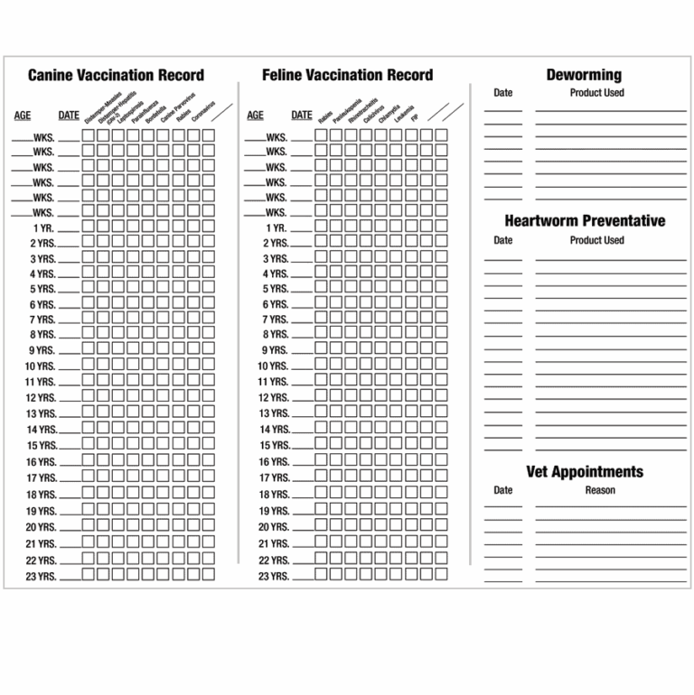 √ Dog Vaccination Record Template