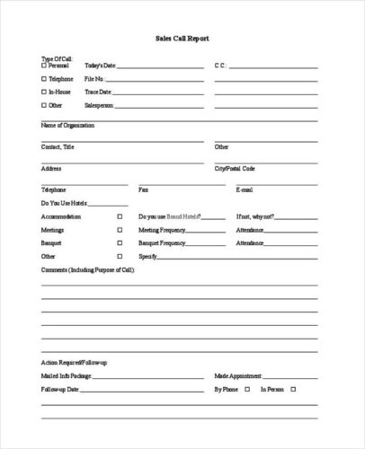 √ Printable Sales Call Report Template