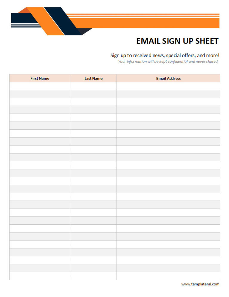 √ Free Printable Email Sign Up Sheet Template
