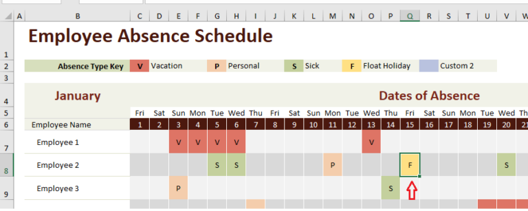 √ Employee Absence Schedule Template (Excel)