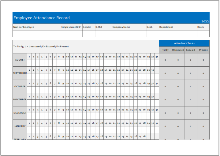 √ Employee Attendance Record Sheet Template (Excel)