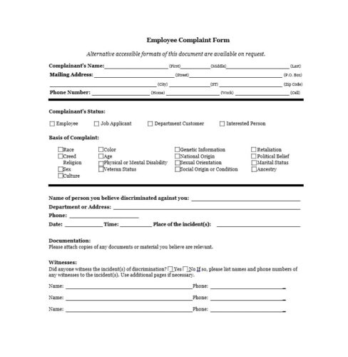 √ Employee Complaint Form Template