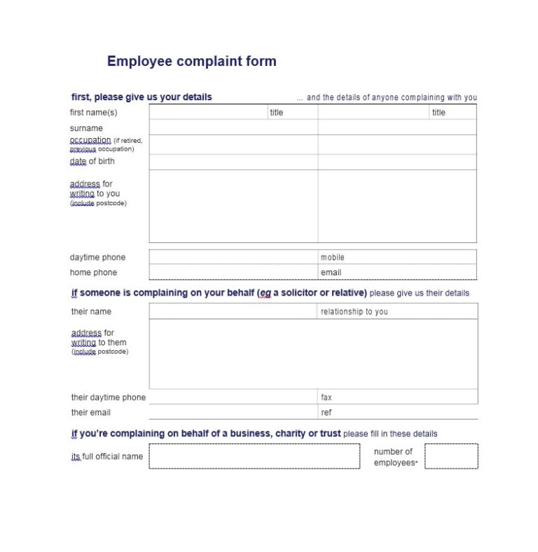 √ Employee Complaint Form Template