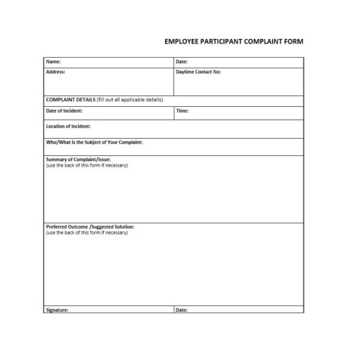 √ Employee Complaint Form Template