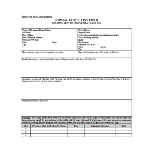 √ Employee Complaint Form Template