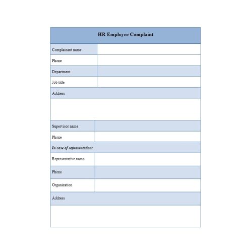 √ Employee Complaint Form Template